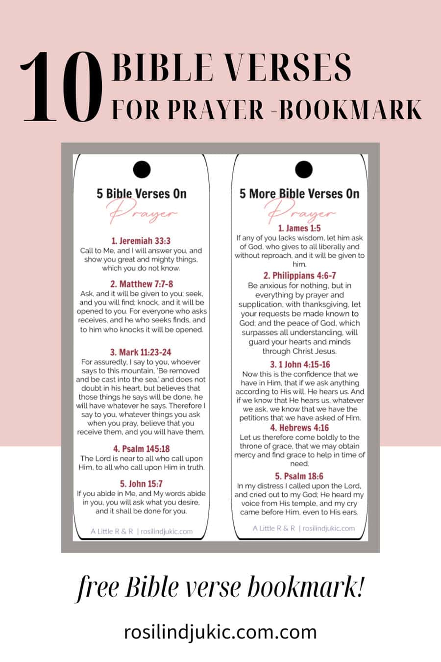 10 Bible Verses on Prayer Bookmark - Free Printable - A Little R & R